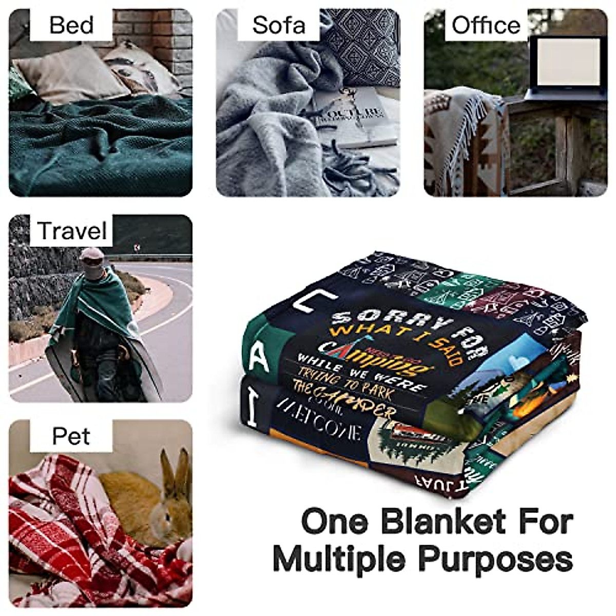 Camper Blanket Camping Lovers Gift Ideas for Men Women, Camping Campsite - Camping Blanket for RV Travel Hiking - Camper Decor - Camp Gift,Super Soft Throws Flannel Fleece Blankets Gifts for Camper