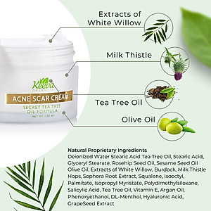Keeva Organics Intensive Acne Scar Removal Treatment Cream For Acne Scars - 7X Faster Healing Results - Secret Tea Tree Oil Organic Ingredients - For Face, Back and Butt - From