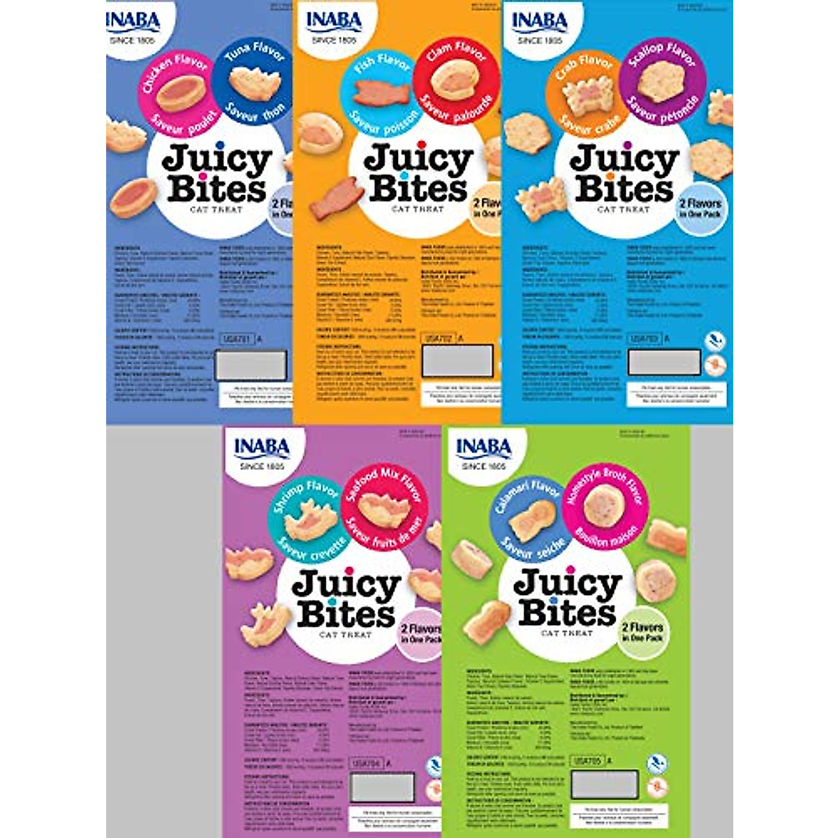 INABA Juicy Bites Grain-Free, Soft, Moist, Chewy Cat Treats with Vitamin E and Green Tea Extract, 0.4 Ounces per Pouch, 15 Pouches (3 per Pouch), 5 Flavor Variety Pack