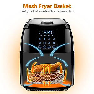 Air Fryer Basket, Oven Steamer Basket with 30pcs Air Fryer Paper Liner, 304 Stainless Steel Mesh Basket for Air Fryer, Air Fryer Accessory 8 inch Basket with Handle