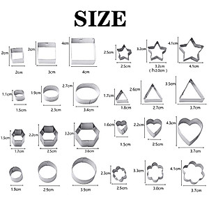 Geometric Shapes Cutters Set, DIY Stainless Steel Metal Cookie Cutters Set, Star Flower Hexagon Round Heart Square Triangle Oval Stainless Steel Cutter for Baking (24 Pcs Small Cookie Cutters)
