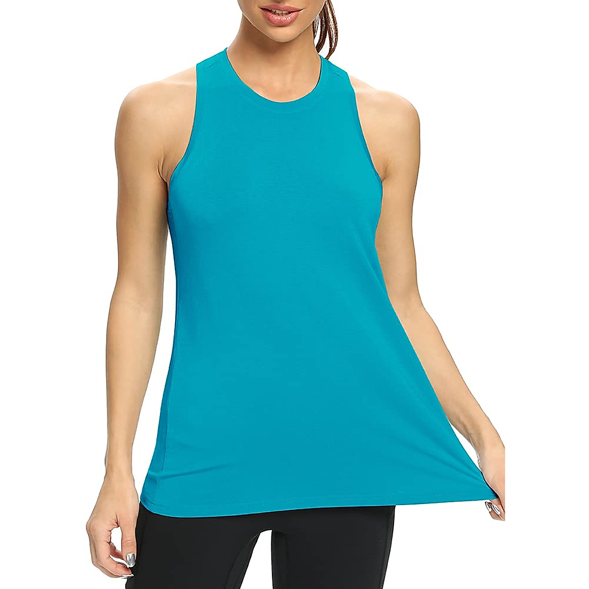 Mippo Long Workout Shirts for Women Tennis Tops Womens Athletic Tank Tops Gym Shirts Yoga Clothes High Neck Tank Top Workout Apparel Flowy Exercise Shirt for Women Turquoise XL