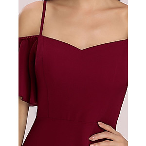 Ever-Pretty Women's Formal Dresses Off Shoulder Short Sleeve Split A-Line Floor Length Bridesmaid Dresses Burgundy US20