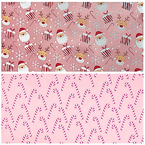 LeZakaa Reversible Christmas Wrapping Paper Roll - Metallic Foil with Santa Claus & Candy Cane in Pink - 17 inches x 32.8 Feet (46.45 sq.ft.)