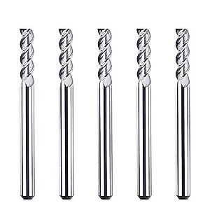 SpeTool 1/8 End Mills for Aluminum 3 Flutes CNC Spiral Router Bits for Aluminum Cut Non-Ferrous Metal Upcut 1.5 inches Long 5 Pieces