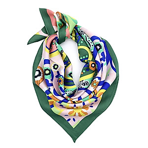 YOUR SMILE Silk Feeling Like Scarf Women’s Fashion Pattern Large Square Satin Headscarf Headdress 24''x24'',Colorful Flower