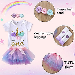 XIFAMNIY Baby Girl 1st Birthday Outfit 1 Year Unicorn Onesie Tutu Dress Headband Legging Socks
