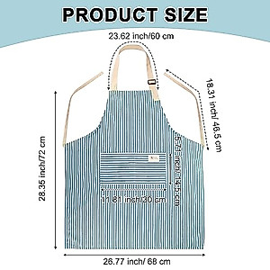 Janmercy 24 Pcs Aprons for Women Men with 2 Pockets Linen Cooking Kitchen Apron Adjustable Bib Chef Apron Bulk Aprons Unisex (Brown/Blue Stripes)