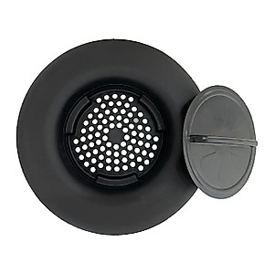 Flex Strainer Kitchen Sink Strainer Basket Replacement and Drain Stopper Plug, 2N1, fits 3-1/2” drains, 5-1/4” Diameter, USA Made Black 2Pk