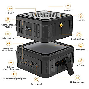 ABFOCE Solar Speaker Portable IPX6 Waterproof Bluetooth Speaker 15 Hours of Playtime Rich Stereo Bass Shockproof Dustproof for Home and Outdoor Wireless Speaker-Black