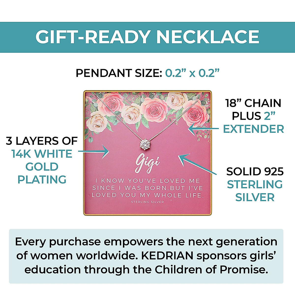 KEDRIAN Gigi Necklace, 925 Sterling Silver, Gigi Gift Necklaces For Women, Gifts For Grandma Gifts Pendant, Grandma Necklace For Women, Gifts For Gigi Gifts For Mothers Day, Gift For Grandma Birthday