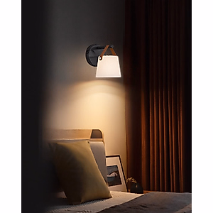 TACAHE Battery Operated Wall Sconce with Glass Shade - 3000K Warm White & 3 Brightness Setting - 4000 mAh Rechargeable Battery - Not Hardwired Needed - Wall Accent Night Light for Bedroom - Black