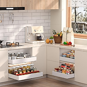 2 Pack Pull Out Cabinet Organizers, Expandable(12.2"-20.5") Heavy Duty Slide Out Drawer for Kitchen Cabinet Fixed with Adhesive Nano Films, Under Sink Organizer For Bathroom Storage(16.5'' Deep,White)