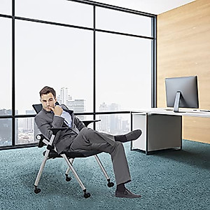 DSHOME Folding Office Chair,Foldable Desk Chair with Wheels,Ergonomic Office Chair with Arms,Comfy Home Office Chair Leather Padded Seat,Black…