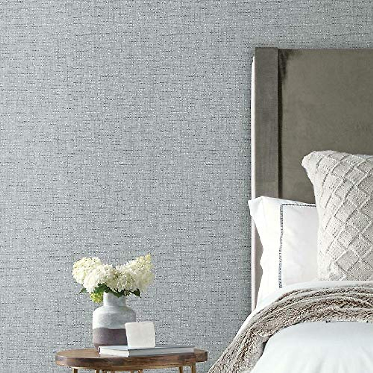 RoomMates RMK11696RL Light Gray Faux Grasscloth Weave Non-Textured Peel and Stick Wallpaper