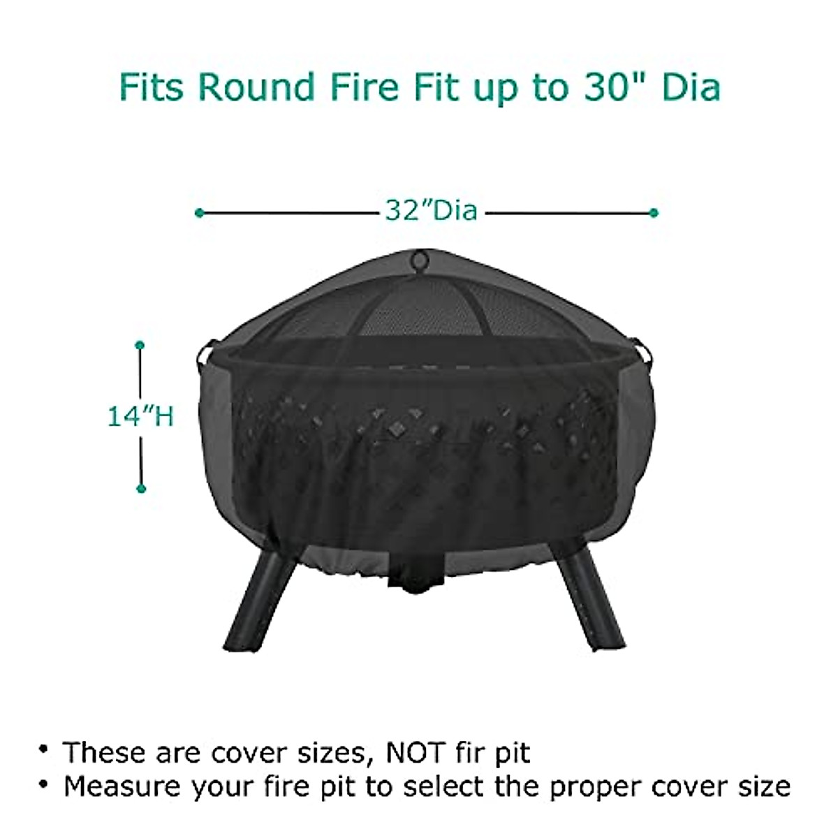 SunPatio Fire Pit Cover Round 32 inch, Heavy Duty Waterproof Fire Bowl Cover, Outdoor Patio Furniture Cover Side Table Cover with Adjustable Drawstring and Handles, UV & Rip & Fade Resistant, Black