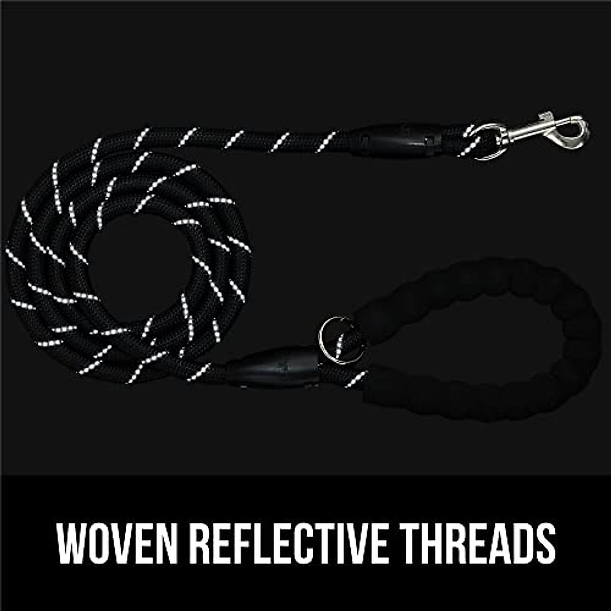 Gorilla Grip Heavy Duty Dog Leash, Soft Handle, Strong Reflective Rope for Night Walking, Small Medium Large Dogs, Durable Puppy Training Leashes, Rotating Metal Clip, Waste Bag Dispenser, Black