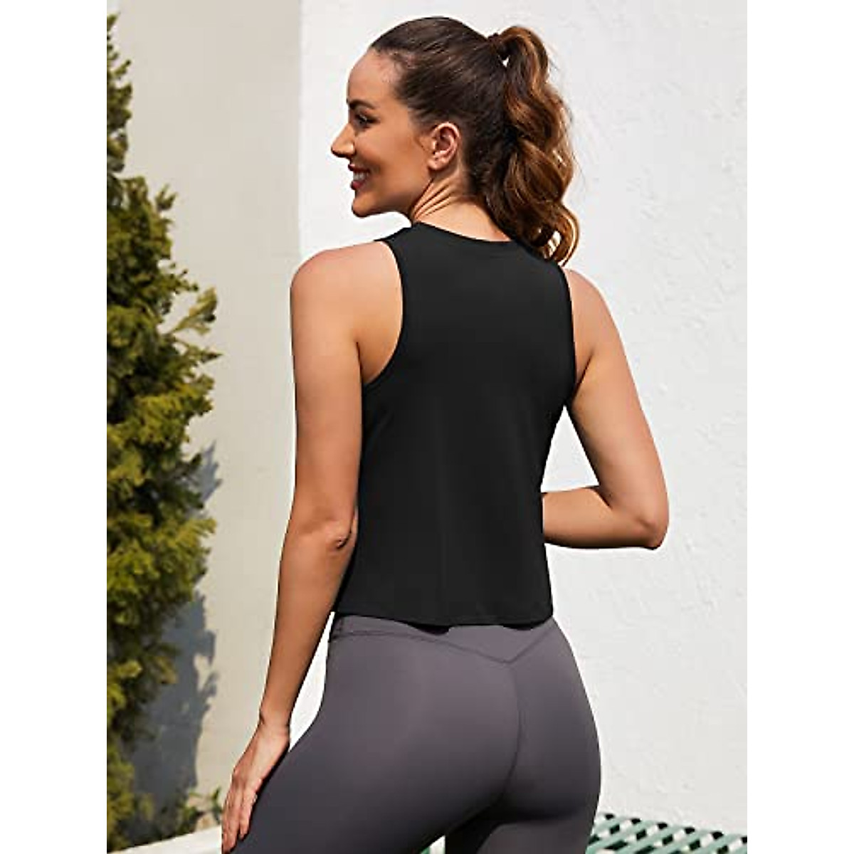 Ridshy Crop Tops for Women Workout Muscle Tank Top Cropped Loose Flowy Tank Tops Yoga Sleeveless Exercise Shirts Athletic Tanks Tennis Activewear Tops Gym Clothes 3 Pack Black/Gray/Army Green M