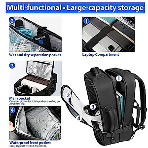 JHORENY Travel Laptop Backpack for Men Flight Approved 30L Carry-On Backpack Waterproof Hand Bags Anti-Theft Business Backpack with USB Charging Port, Fits 15.6 Inch Laptop - Black