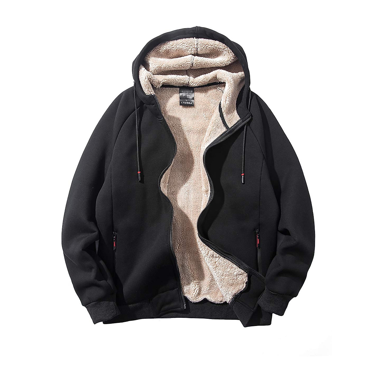 Gihuo Men's Winter Sherpa Lined Hoodie Zip Up Sweatshirt Heavyweight Warm Fleece Jacket with Pockets (Black, X-Large)