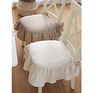 GE&YOBBY French Cotton Simple Seat Cushion,Fabric Not-Slip Soft Chair Pad,Ruffled Skirt Seat Cover with Ties and Cotton Filled for Wooden Dinner Chair Beige 43x45cm