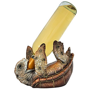 Corner Merchant Sea Turtle Decor Wine Bottle Holder Figurine Home Kitchen Wine Bar Beach House Decor (Brown)