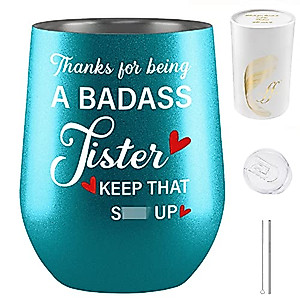 Fancyfams Sister Gifts from Sister, Brother, Funny Gifts for Sister, Sister in Law, Birthday Gifts for Sister - Unbiological, Soul Sister, Wine Tumbler (Being Sister -Turquoise)