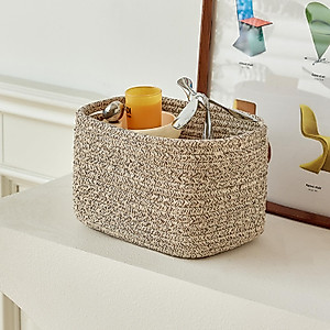R RUNKA Small Cotton Rope Storage Basket Set of 3-11"x7"x7" Perfect Woven Baskets for Storage, Ideal Storage Baskets for Organizing Toys, Towels, and More - Baskets for Shelves and Home Decor（Beige）