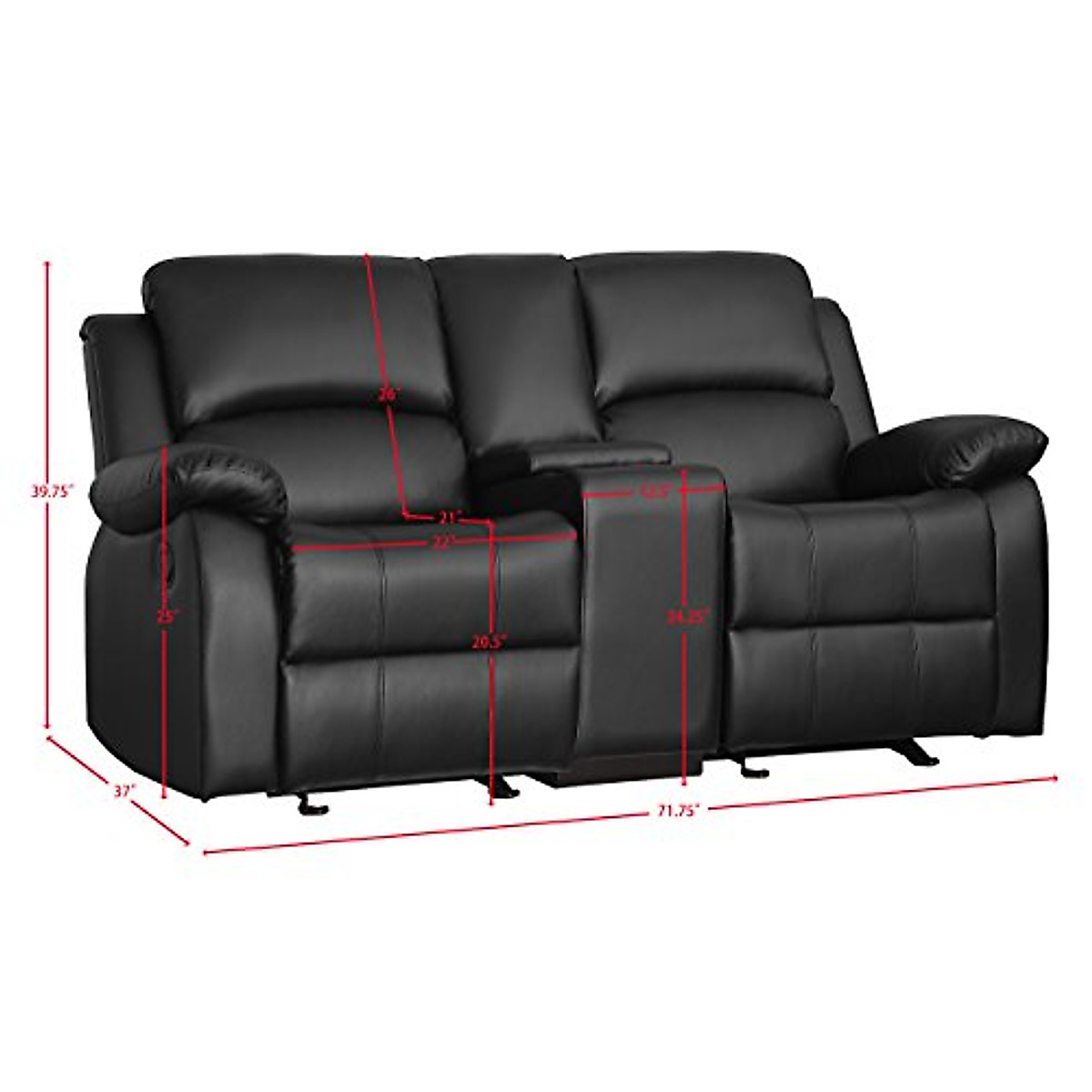 Homelegance Clarkdale Double Glider Reclining Loveseat with Console, Black