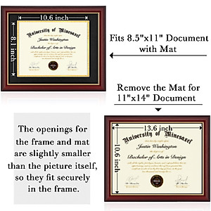 Minesaxel 11x14 Diploma Frame with 8.5 x 11 Opening Black Mat, Display 8.5x11 Degree Certificate Document, Wall Mount or Tabletop Display(Cherry Red)