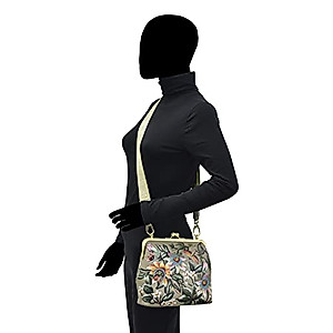 Anuschka Women’s Hand Painted Genuine Painted Leather Medium Frame Crossbody - Floral Passion