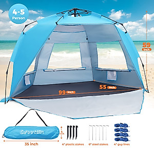 SweetBin Pop Up Beach Tent, Portable Beach Folding Sun Shade Shelter, UPF 50+ Protection, Easy Setup and Carry, Double Silver Coating with 3 Ventilation window, Large Size Perfect for Family 4 People