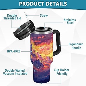 FRCSDIY Beautiful Snow Mountain Insulated Tumbler with Handle and Straw Lid,30oz Leakproof Stainless Steel Cup BPA-Free Water Bottle