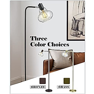 ELYONA Industrial Floor Lamp, Modern Standing Light with Handblown Seeded Bubble Glass Shade, Tall Pole Farmhouse Corner Light for Living Room Bedroom Office, Edison 6W Bulb Included, Black