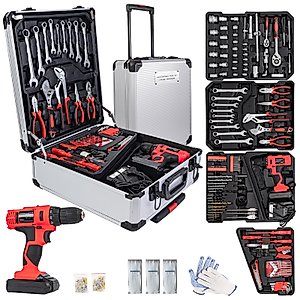 346Pcs Tool Sets, 18V Electric Power Drill Set, Cordless Drill for Men, Household Home DIY Hand Tool Kits,18+1 Clutch Cordless Power Drill Set for Thanksgiving, Christmas,Father's Day (Silver)