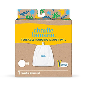 Charlie Banana Reusable and Washable Cloth Diaper Wet Bag, Waterproof Hanging Diaper Pail and Laundry Bag, White