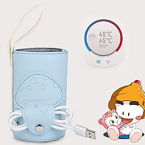 Qinlorgo Portable Bottle Warmer, 10W USB Microfiber PU Baby Bottle Warmer Travel Bottle Warmer with Indicator Light for Water Cups, Mineral Water Bottles, Milk Boxes(Blue)