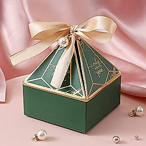 50pcs Green Gem Tower Birthday Wedding Party Favor Boxe with Ribbon Bead Gift Bags Chocolate Candy and Packaging Gift Boxes Bridal Shower Baby Shower