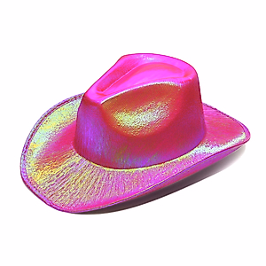 SoJourner Bags Neon Sparkly Glitter Space Cowboy Hat - Fun Metallic Purple Holographic Halloween Party Disco Cowgirl Hat for Birthday & Bachelorette
