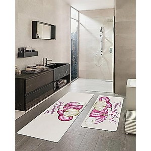 Thanksgiving Fall Bath Mat for Tub,Non Slip Bathroom Floor Runner Rug Quick Dry & Absorbent Diatomaceous Earth Shower Sink Kitchen Washable Doormat,Thanksful Harvest Pumpkin Pink White 20x24+20x48