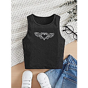 SOLY HUX Girl's Y2k Tank Top Sleeveless Heart Rhinestone Summer Crop Tops Black Heart 10Y