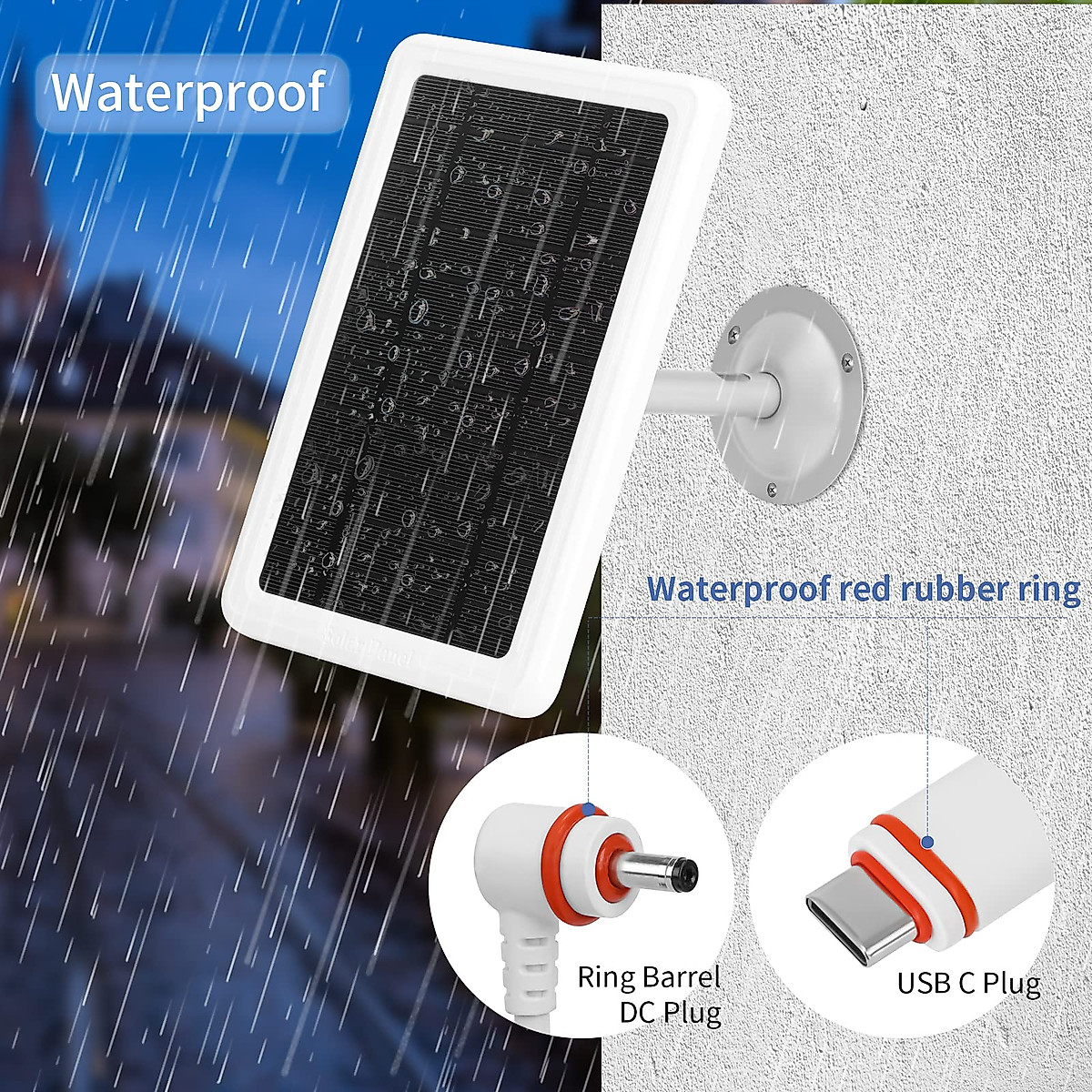 Ring Camera Solar Panel, Power for Ring Stick Up Cam Battery, Ring Spotlight Cam Battery, 13.2ft Long Cable, 6V4.5W Fast Charging, Cam not Include (2Pack)