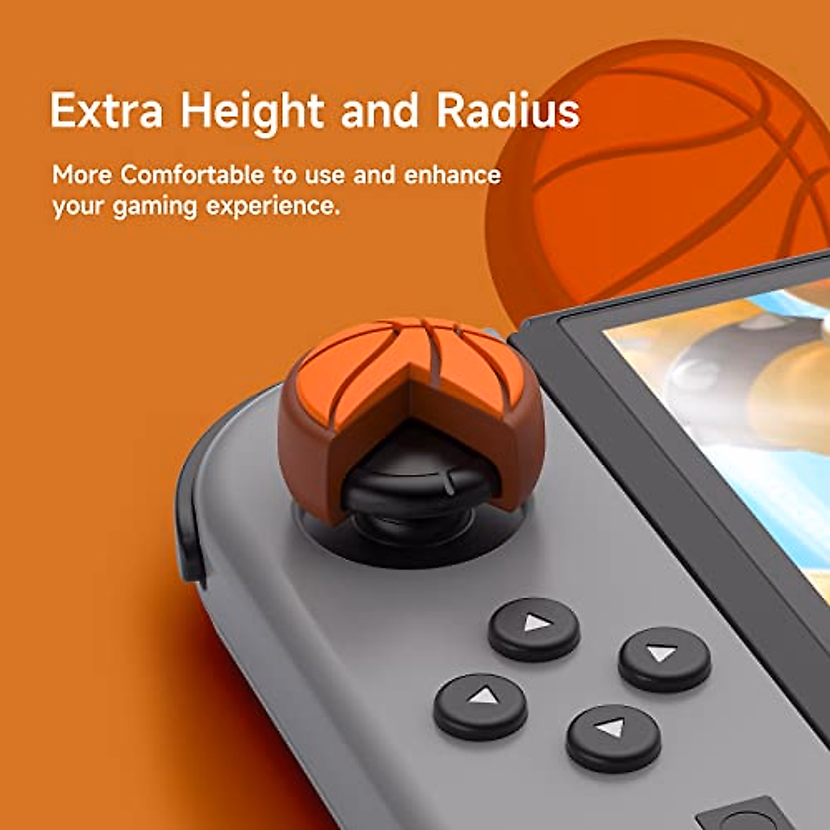 JINGDU Thumb Grip Caps for Nintendo Switch Joy-Con, Cute Silicone Joystick Cap Covers Accessories Compatible with Nintendo Switch/OLED/Lite Joycon, 4PCS Basketball