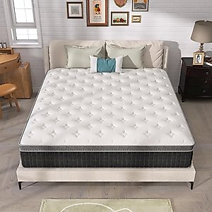 CHEVNI Queen Mattress 14 Inch Pocket Spring Hybrid Mattress, Memory Foam Innerspring Firm Mattress in a Box with Breathable Organic Cotton Cover,CertiPUR-US Certified,Black