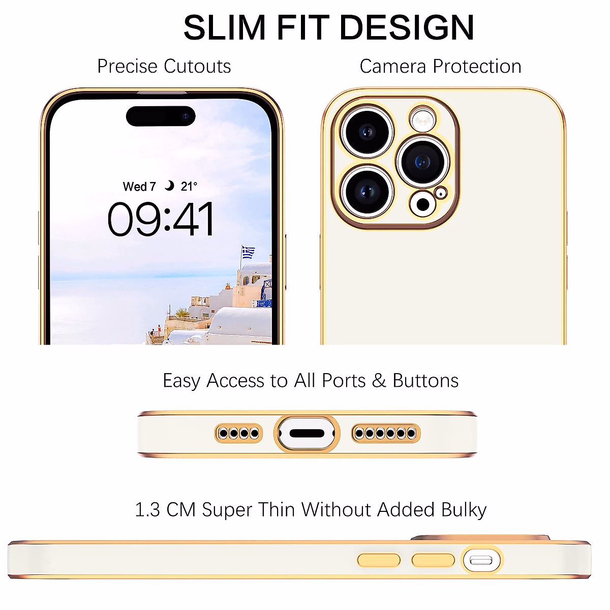 BENTOBEN Compatible with iPhone 14 Pro Max Case, Slim Luxury Electroplated Bumper Women Men Girl Protective Soft Case Cover with Strap for iPhone 14 Pro Max 6.7 inch,White/Gold