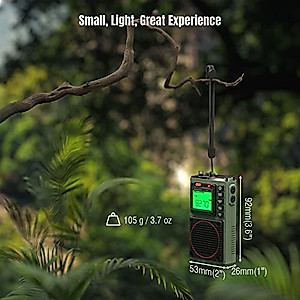 Raddy RF75A APP Control Shortwave Radio, Portable AM/FM/VHF/SW/WB Receiver with Bluetooth, Pocket Radio Rechargeable w/ 9.85 Ft Wire Antenna