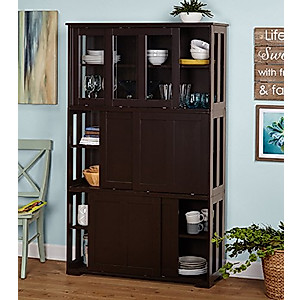 Target Marketing Systems Storage Cabinet with Sliding Glass Doors, Sideboard Buffet with Open Side Panels, Stackable Cupboard for Kitchen, Dining, and Living Room, 42", Espresso