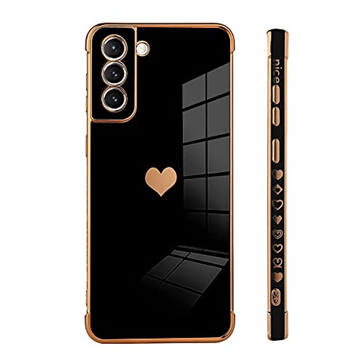 Bonoma Compatible with Samsung Galaxy S21 Plus Case Love Heart Plating Electroplate Luxury Elegant Case Camera Protector Soft TPU Shockproof Protective Corner Back Cover Galaxy S21 Plus Case -Black