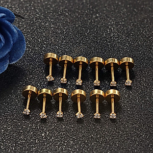 Drperfect Stainless Steel 2MM CZ Stud Earrings for Men Women 18G Cartilage Earrings Stud Piercing Tiny Cubic Zirconia Stud Earrings Small Stud Earrings Screw Flat Back Earrings Set