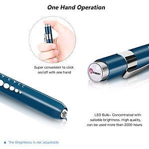 Opoway Nurse Penlight with Pupil Gauge LED Medical Pen Light for Nurses Doctors with Batteries Included 2ct, Silver and Blue